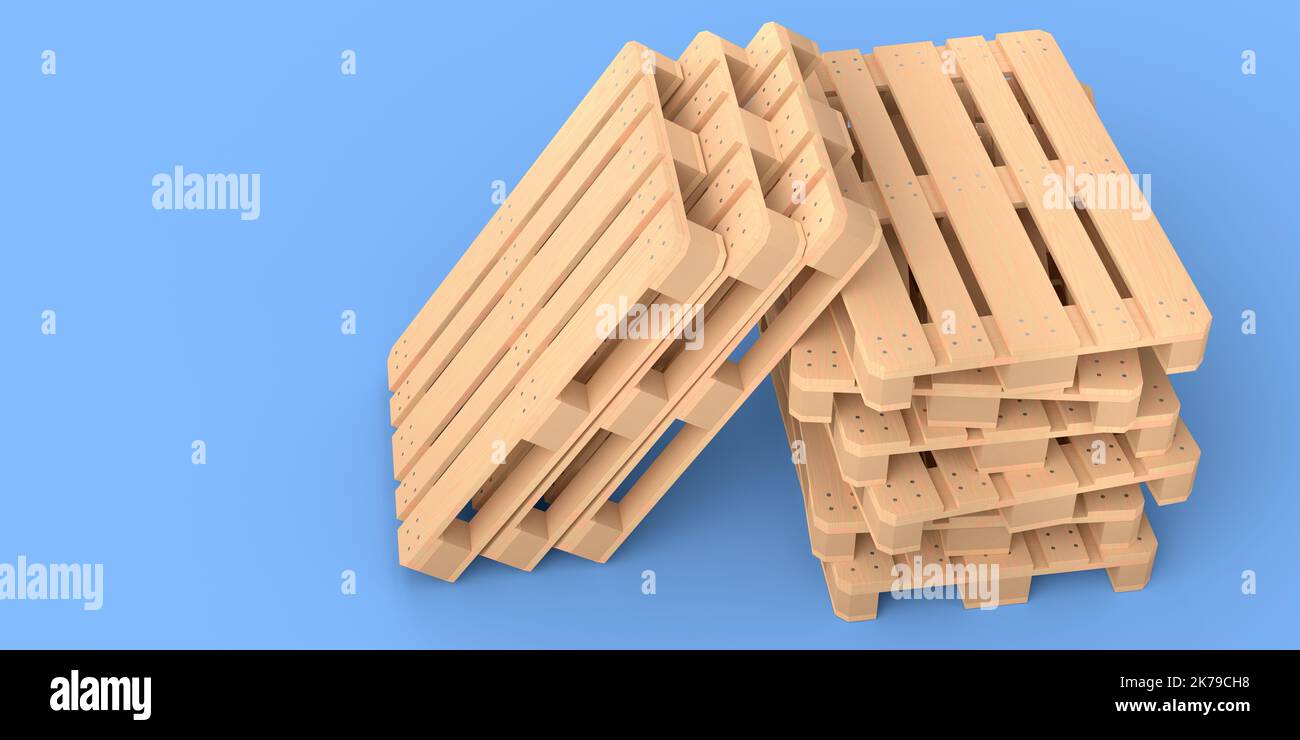 Set of wooden pallet for warehouse cargo storage isolated on blue ...
