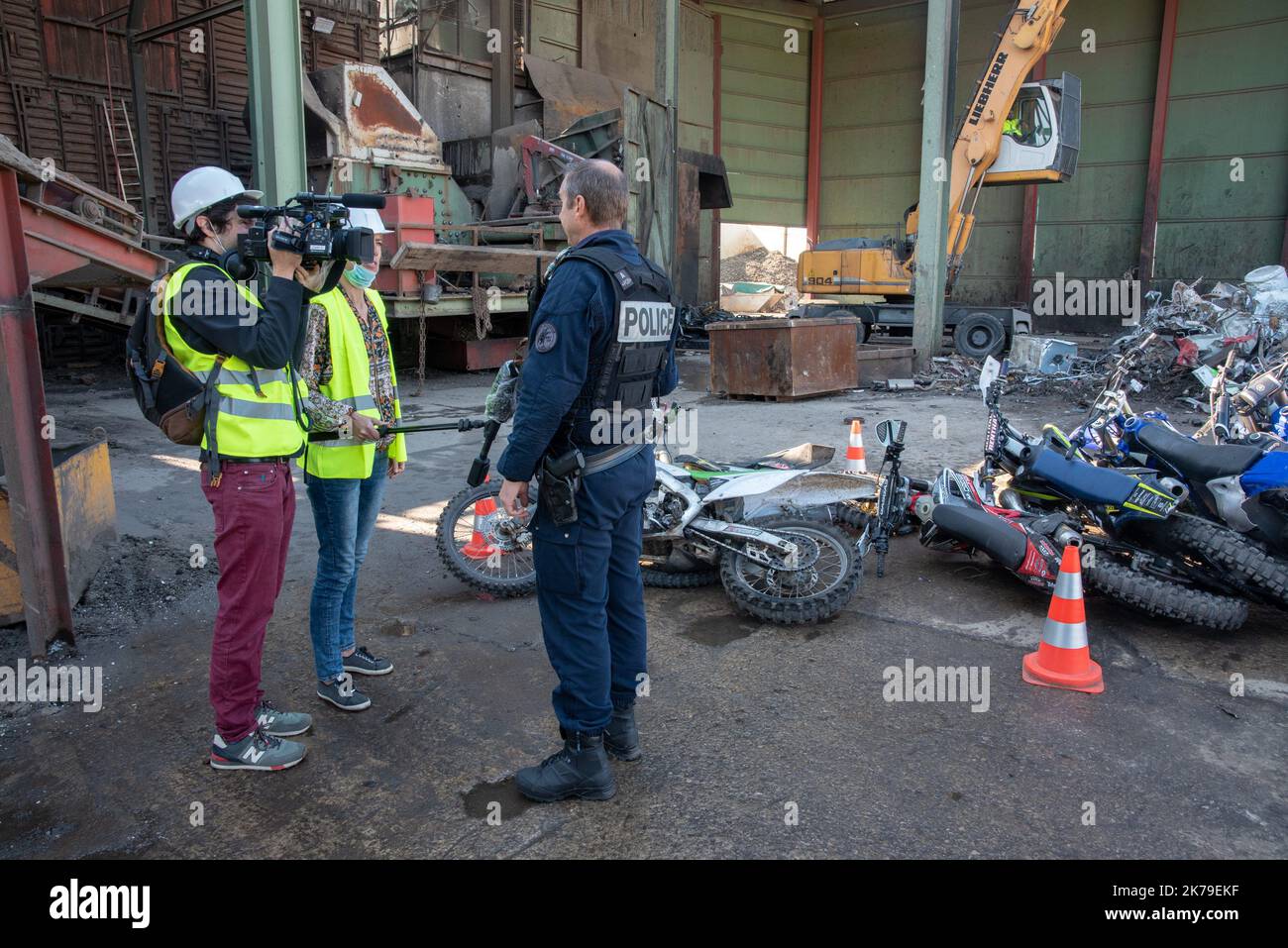 Destruction of motorcycles following police seizures in Marseille ...