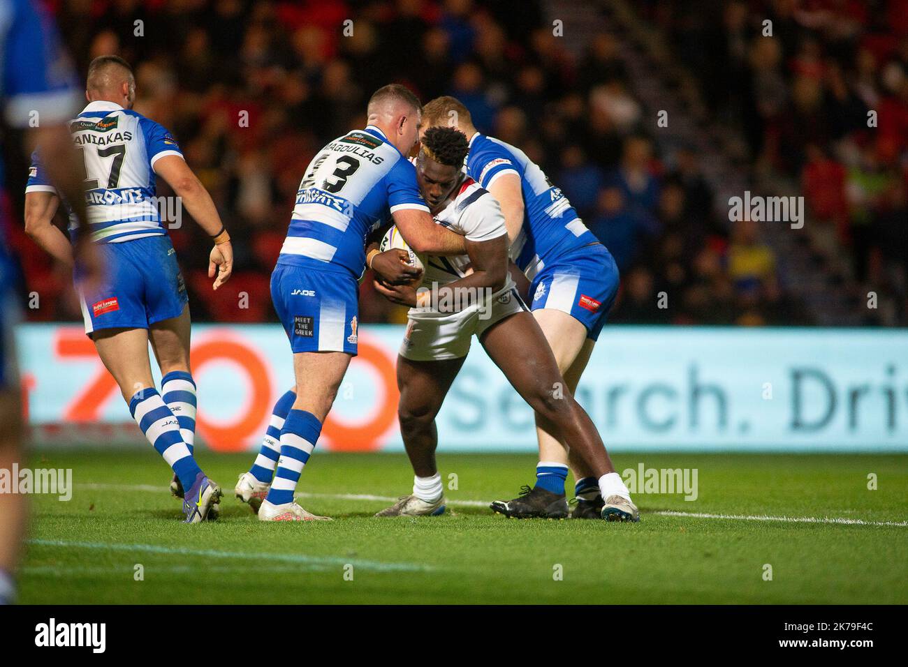 Doncaster, UK. 17th Oct, 2022. *** No way through for Justin Sangare of ...