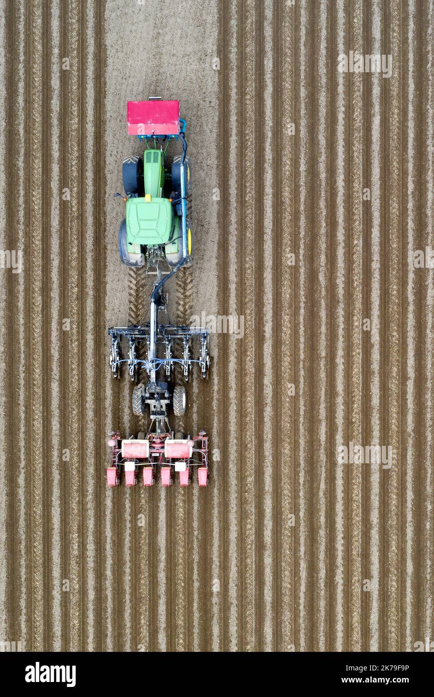 2020/04/25. A farmer sows corn in his field in Brittany Stock Photo - Alamy