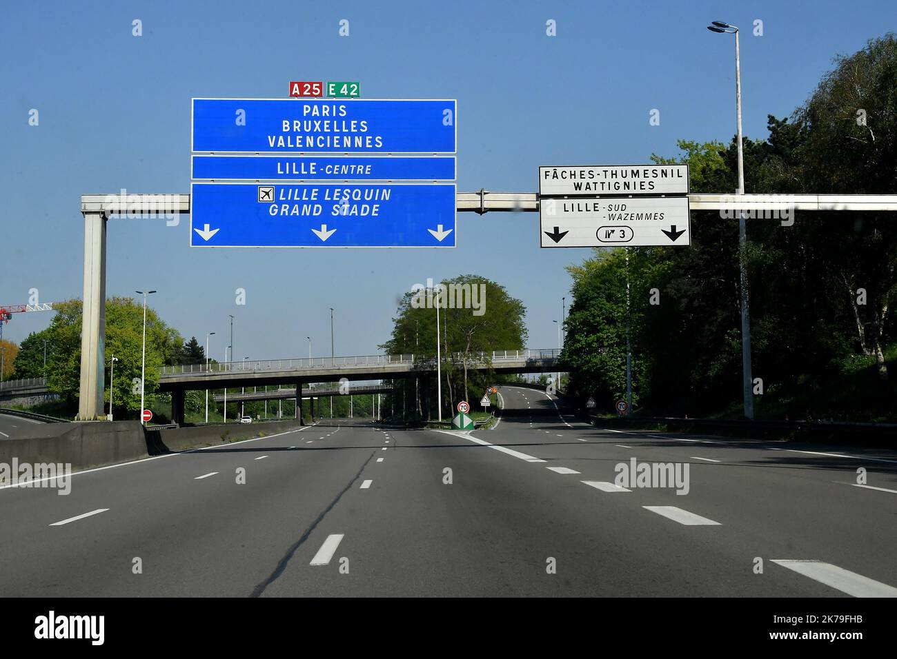 41st days of confinement, empty A25 motorway, France Stock Photo - Alamy