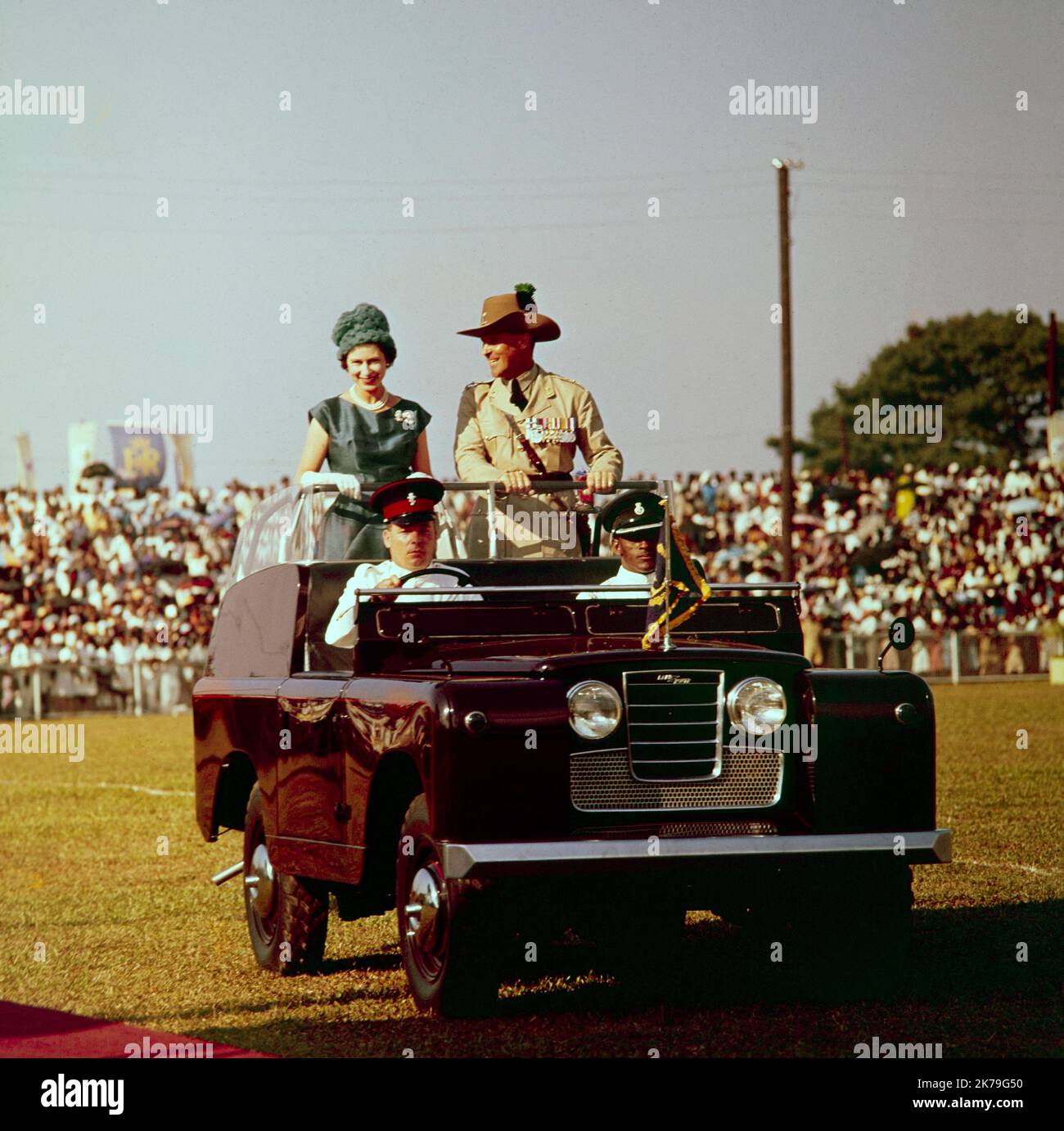 A vintage colour photograph showing Queen Elizabeth II whilst on her ...