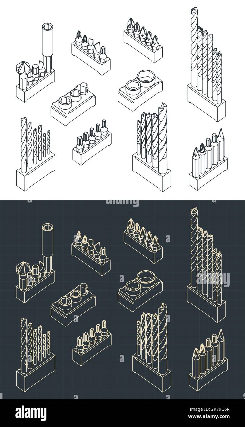 Stylized vector illustration of isometric blueprints of hand tools ...