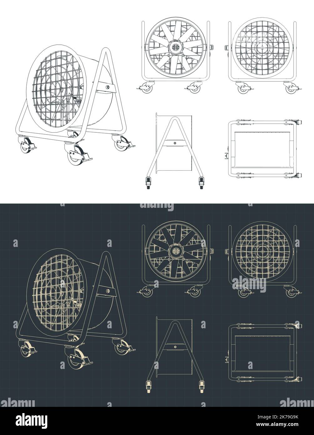 Stylized vector illustration of blueprints of industrial fan Stock ...