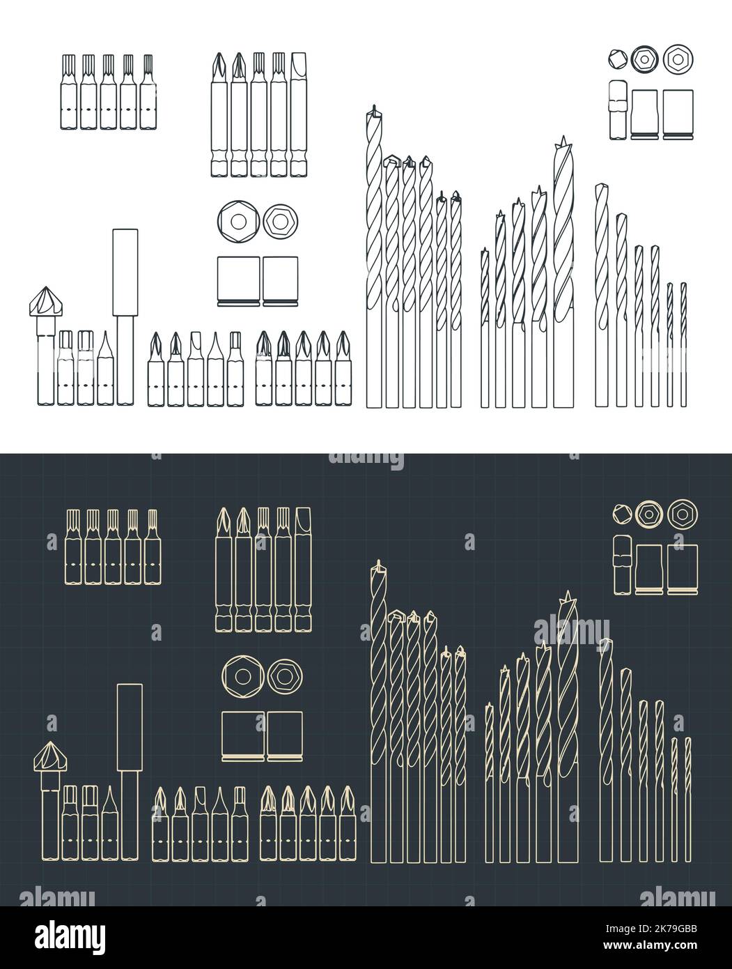 Stylized vector illustration of blueprints of hand tools Stock Vector ...