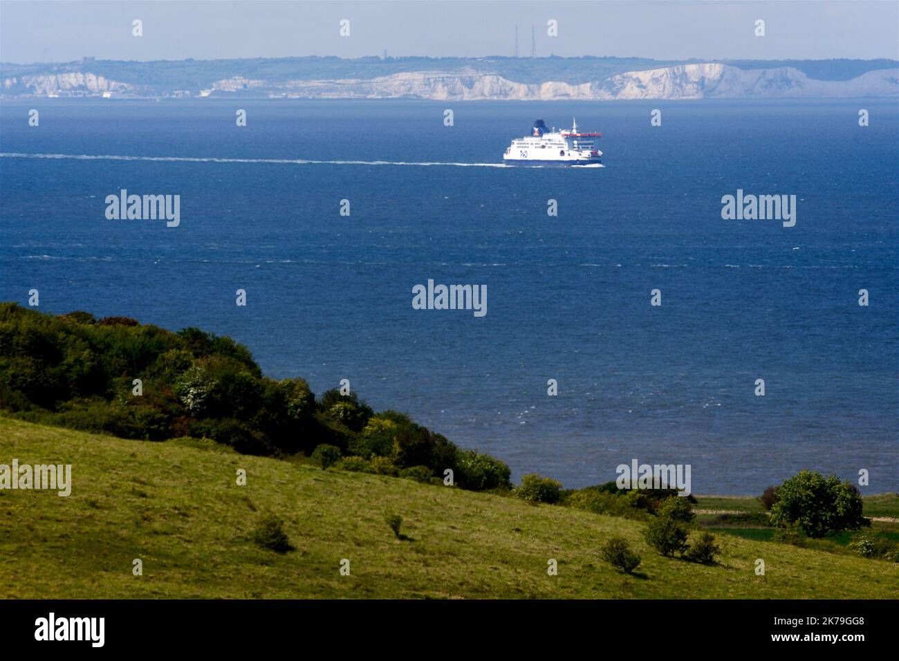 The English coasts very visible opposite the French coasts. P&O ferry ...