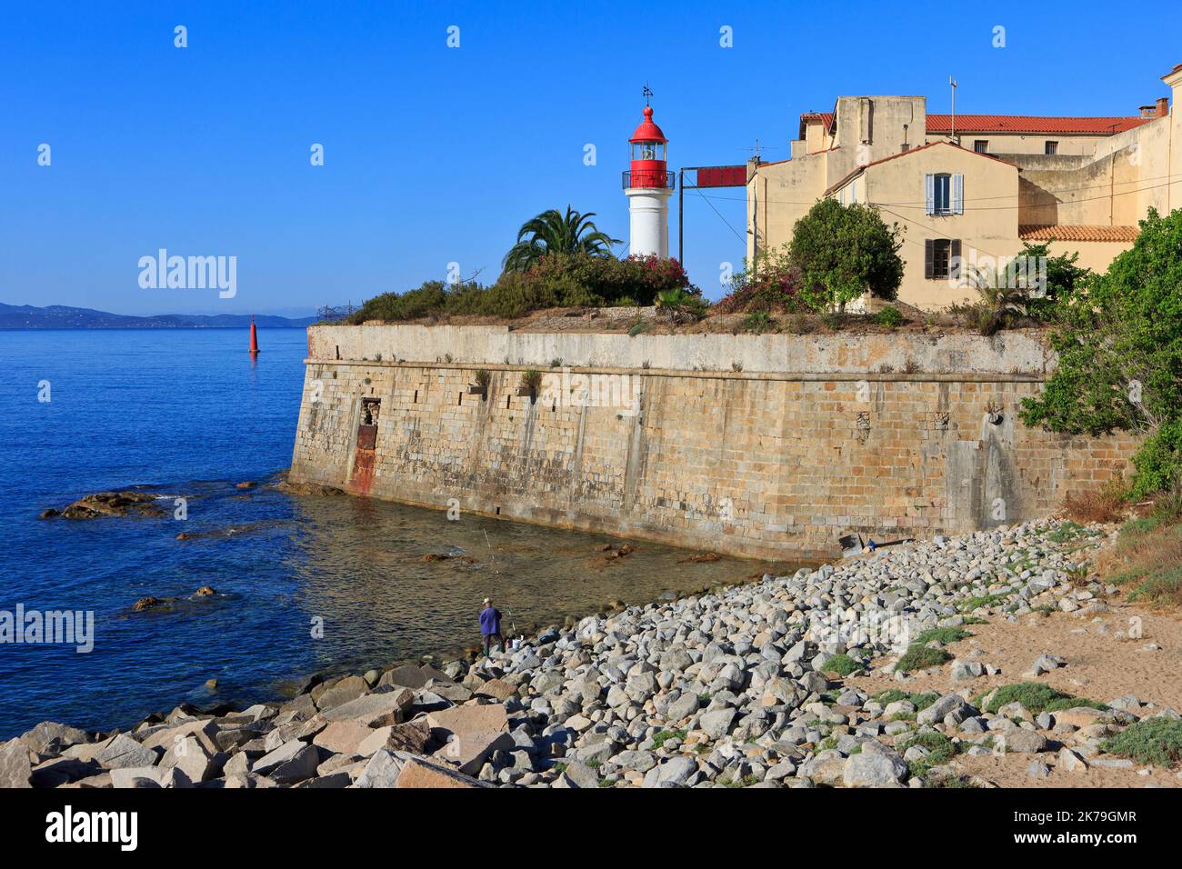 The lighthouse of the 16th-century citadel in Ajaccio (Corse-du-Sud) on the island of Corsica ...