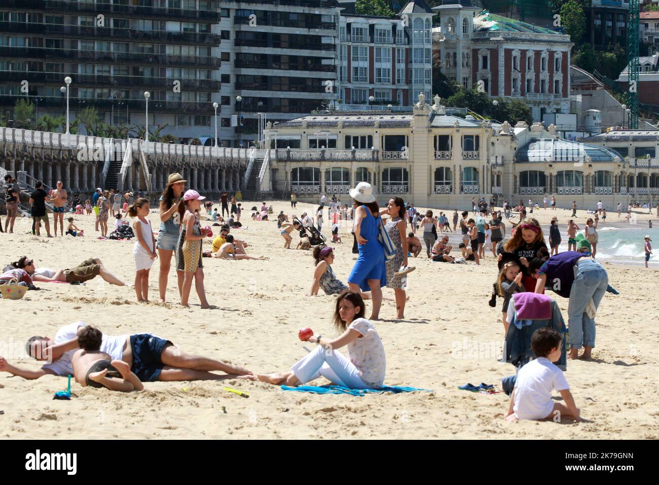 San Sebastian, Spain, may 3rd 2020 - After covid-19 lockdown, beach is ...