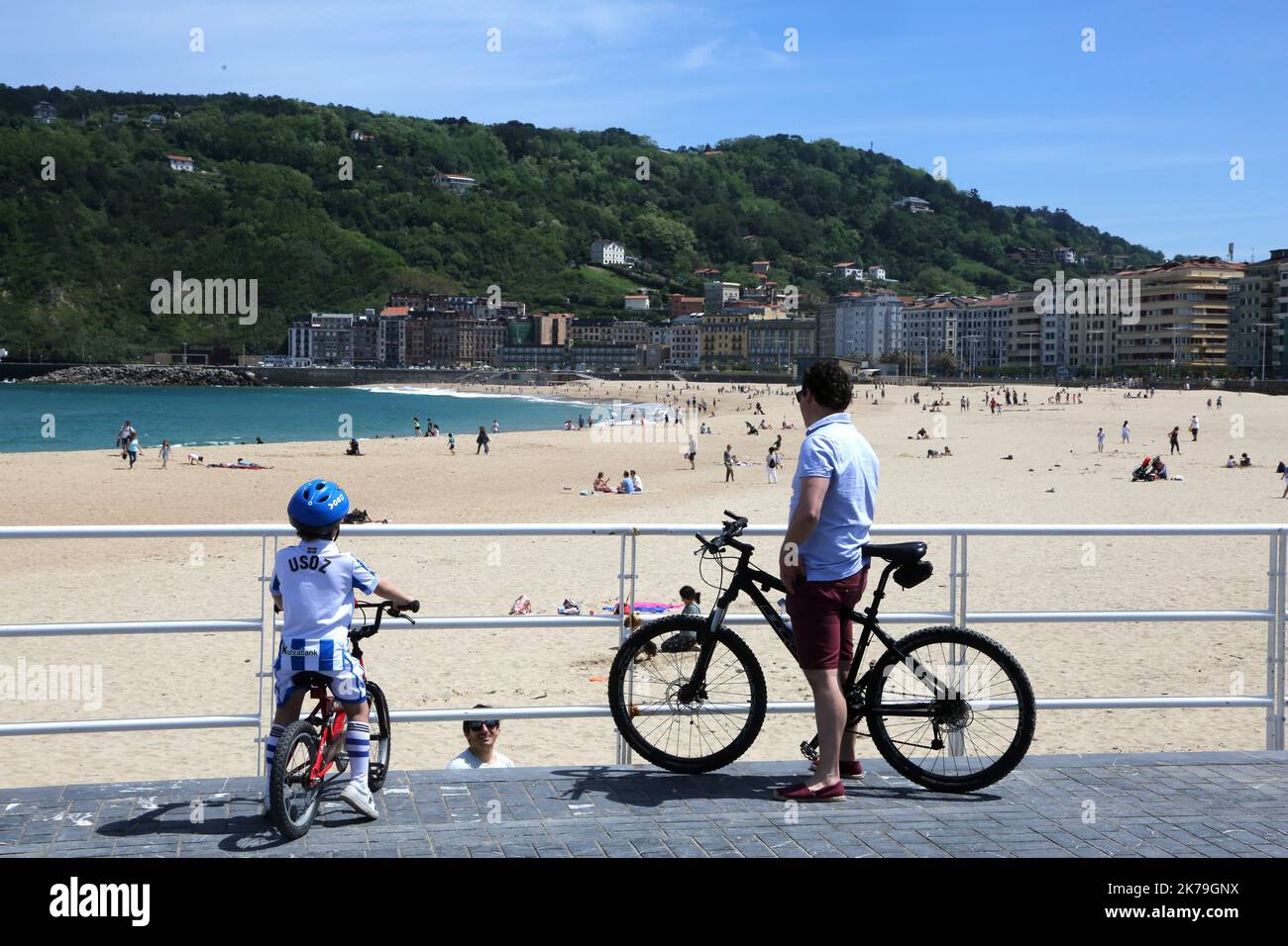 San Sebastian, Spain, may 3rd 2020 - After covid-19 lockdown, beach is ...