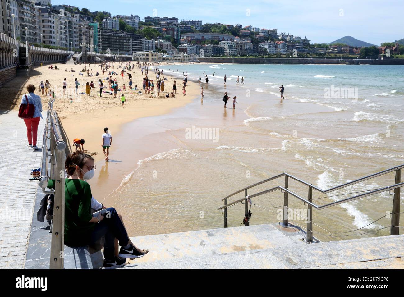 San Sebastian, Spain, may 3rd 2020 - After covid-19 lockdown, beach is ...