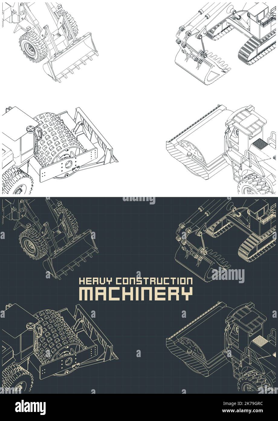Stylized vector illustration of composition on the heavy construction ...