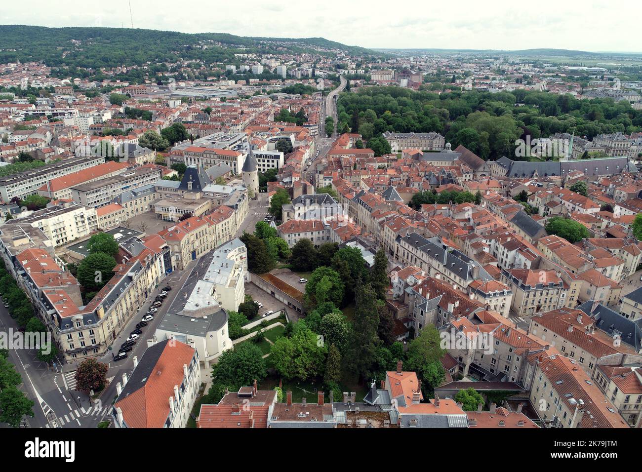 Drone views views of Nancy, France. La cour du collÃ¨ge de la Craffe ...