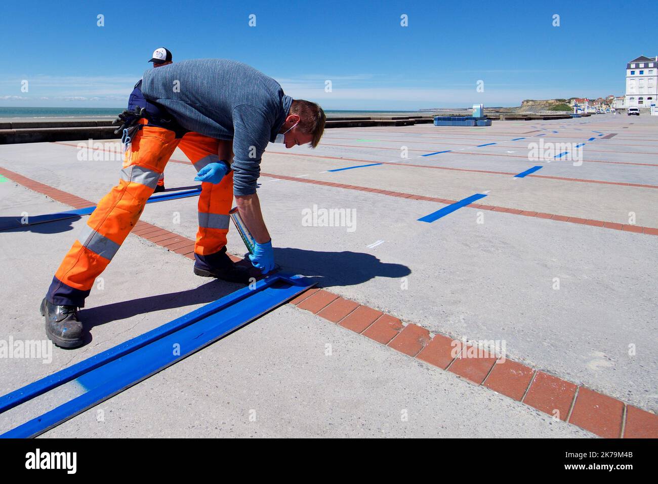 Wimereux, France, may 15th 2020 - dyke marking to allow French people ...
