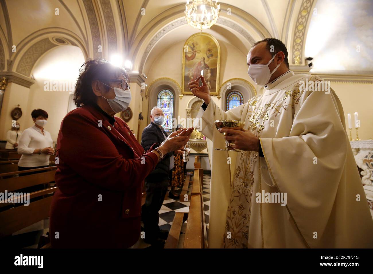 Monaco, may 17th 2020 - covid-19 / Churches are reopening with restrictions. Here Sainte dEvote ...