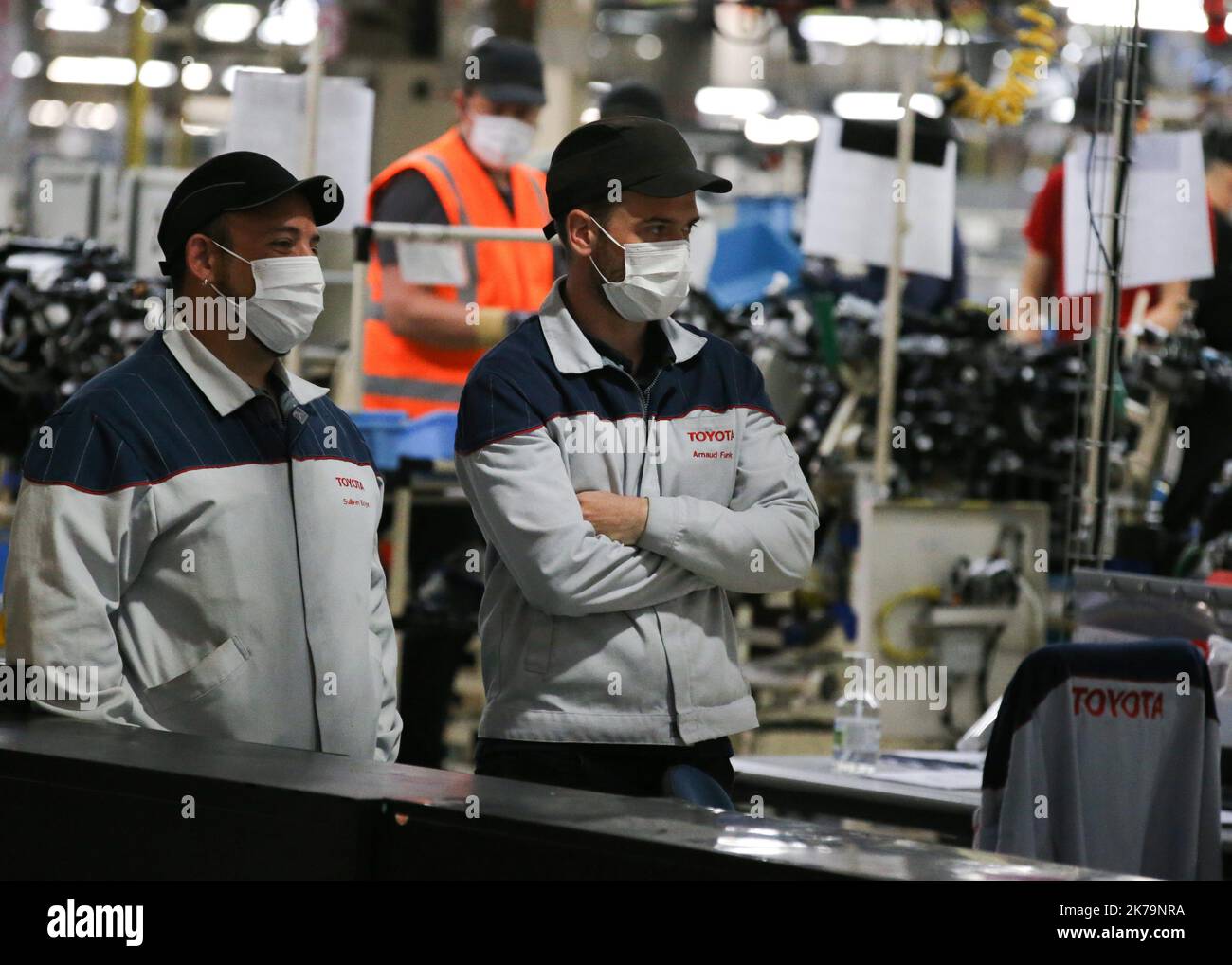 Onnaing, France, May 19, 2020. Staff of Toyota working at the ...