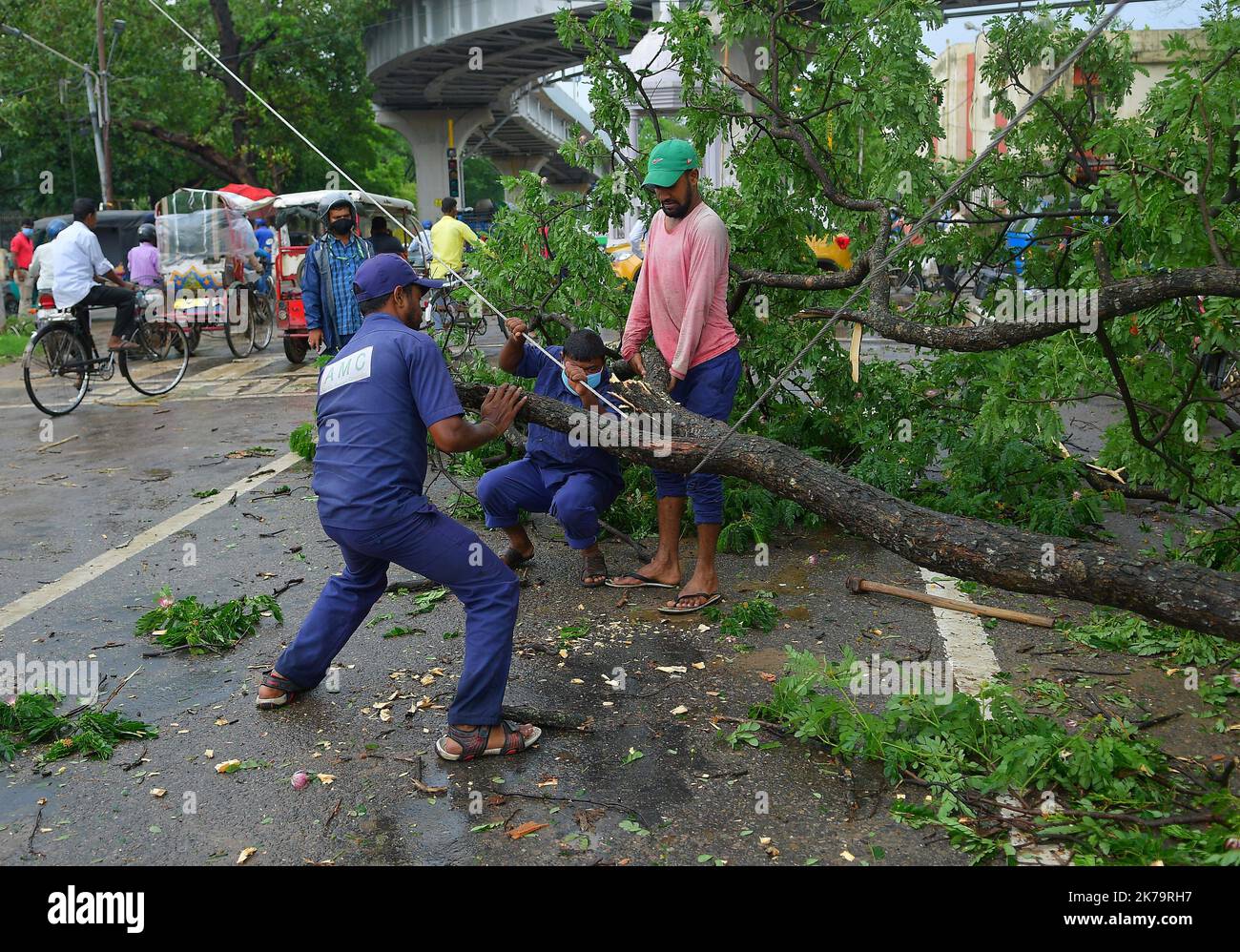 India / Tripura / Agartala - AMC (Agartala Municipal Corporation) workers clean the roads of ...