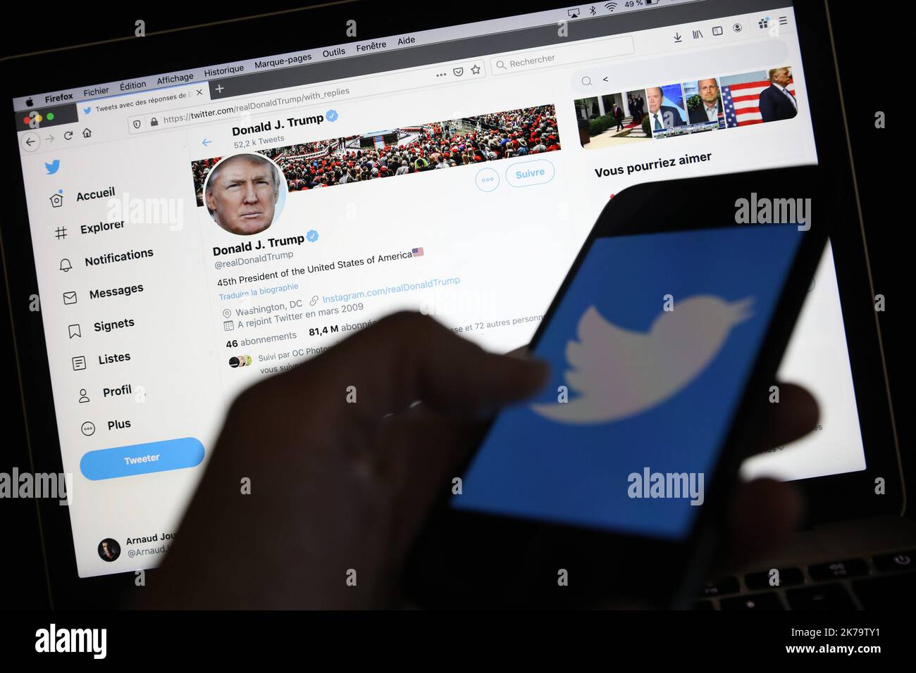ILLUSTRATION COMPTE TWITTER DE DONALD TRUMP - 2020/06/02. Us President ...