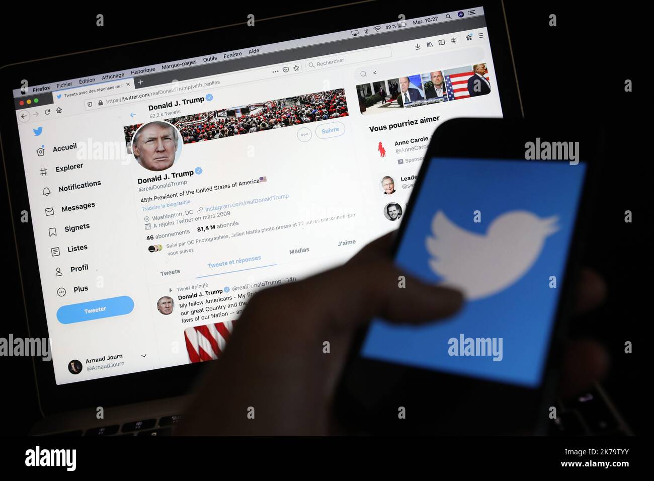 ILLUSTRATION COMPTE TWITTER DE DONALD TRUMP - 2020/06/02. Us President ...