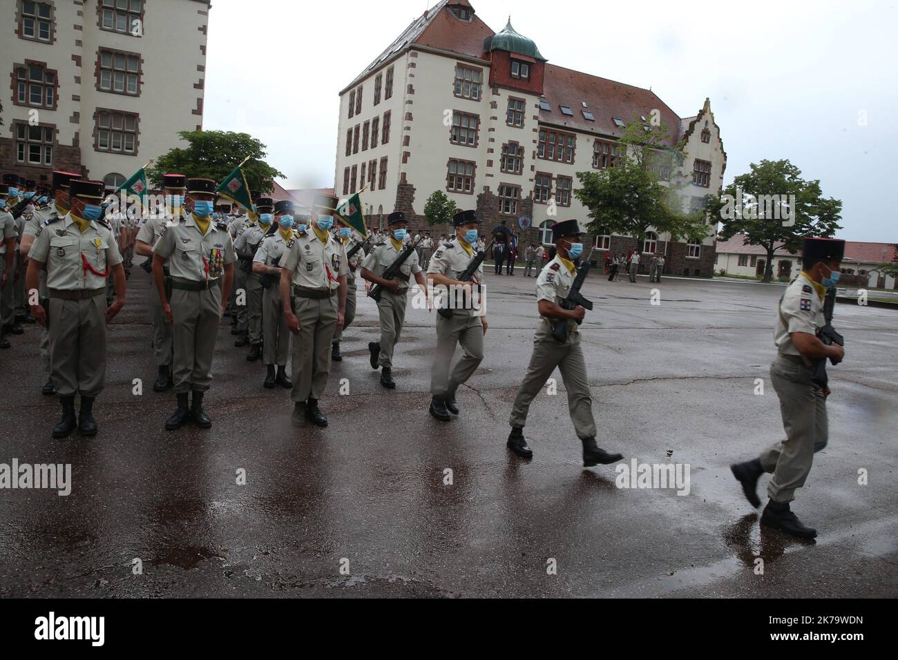 Colmar, France, june 4th 2020 Soldiers wear surgical masks during the ...