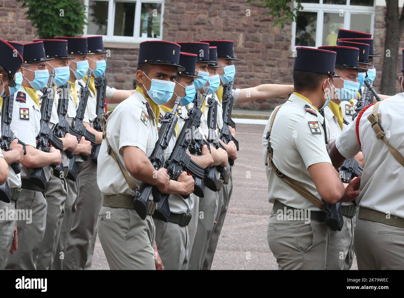 Colmar, France, june 4th 2020 Soldiers wear surgical masks during the ...