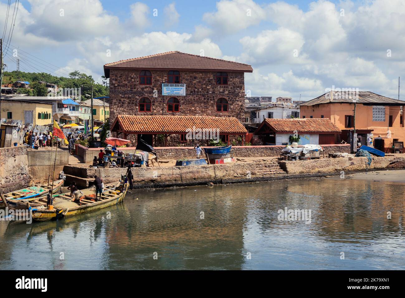Atlantic Ocean View in the Elmina port with Boats and small Ships in ...