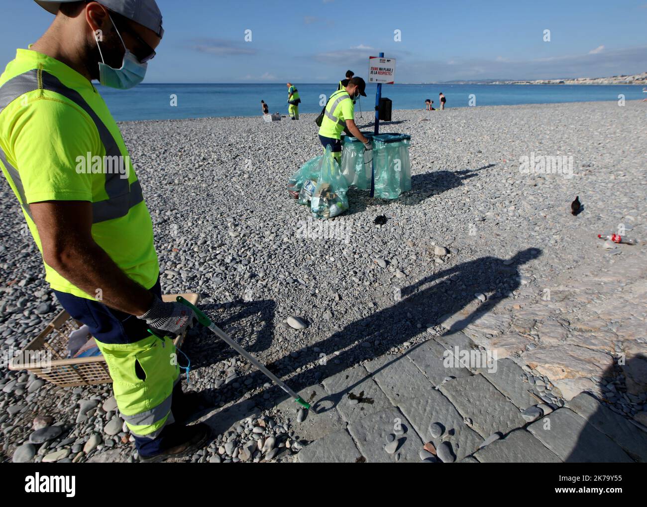 Cleaning of the beaches. Nice, France Stock Photo - Alamy