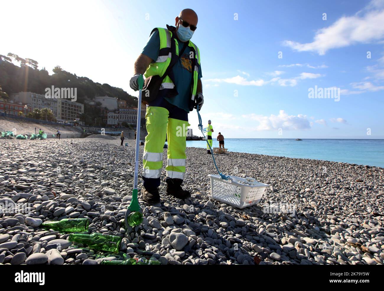 Cleaning of the beaches. Nice, France Stock Photo - Alamy
