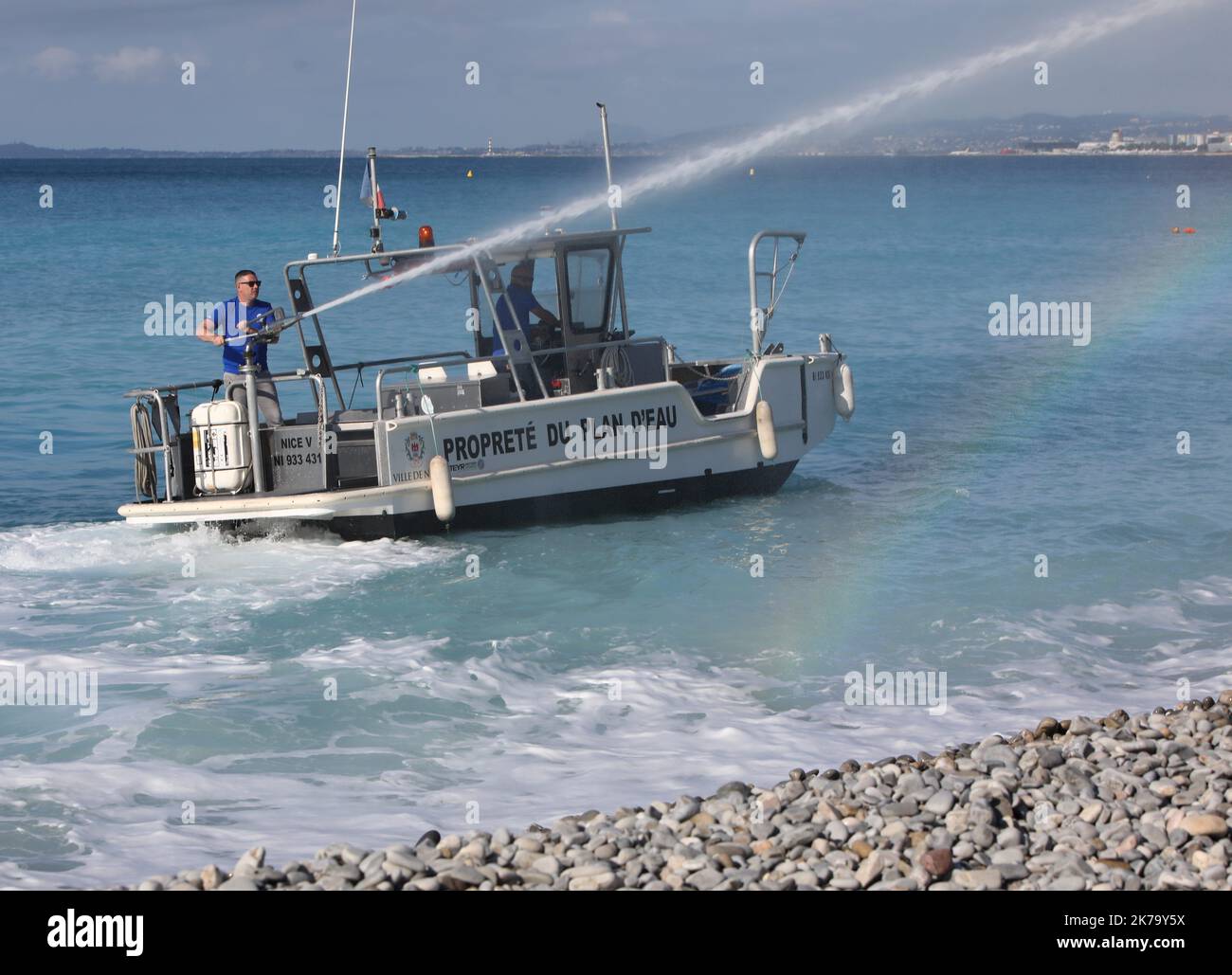 Cleaning of the beaches. Nice, France Stock Photo - Alamy