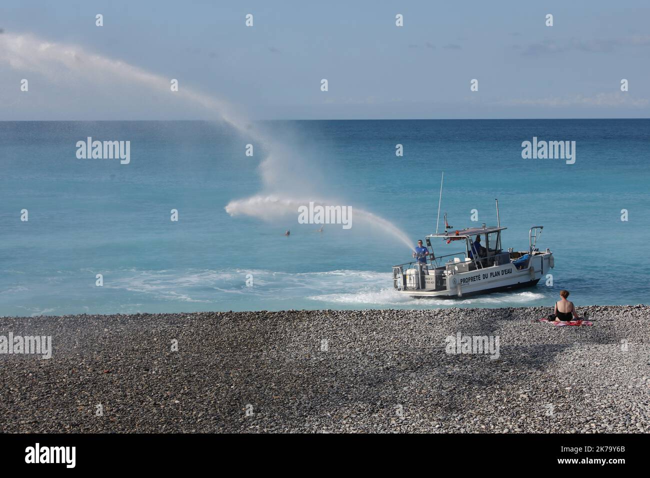 Cleaning of the beaches. Nice, France Stock Photo - Alamy
