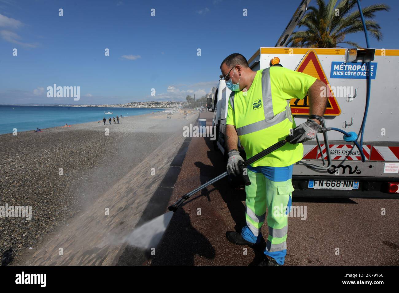 Cleaning of the beaches. Nice, France Stock Photo - Alamy
