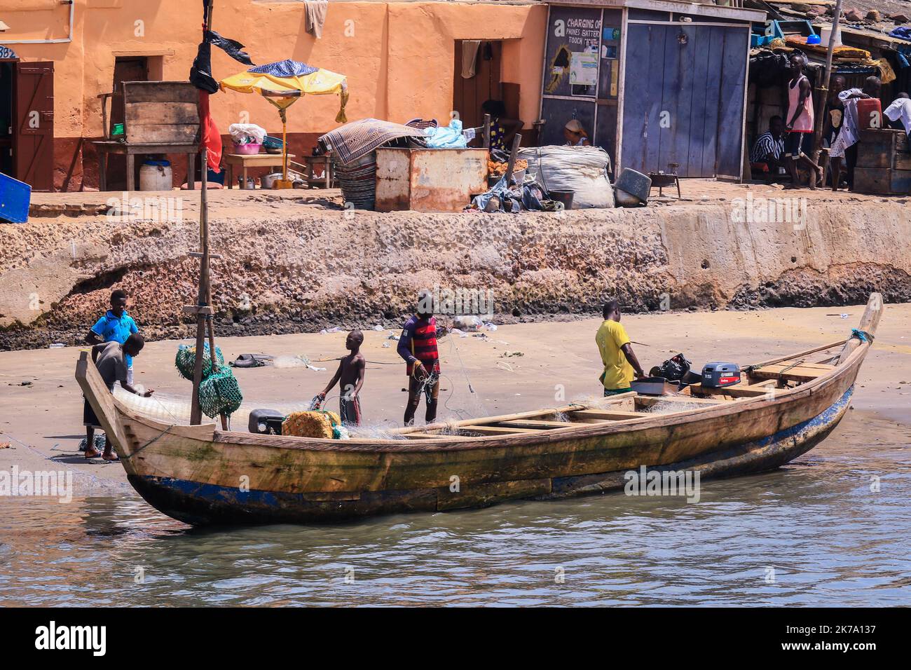 Elmina, Ghana - April 15, 2022: Atlantic Ocean View in the Elmina port ...