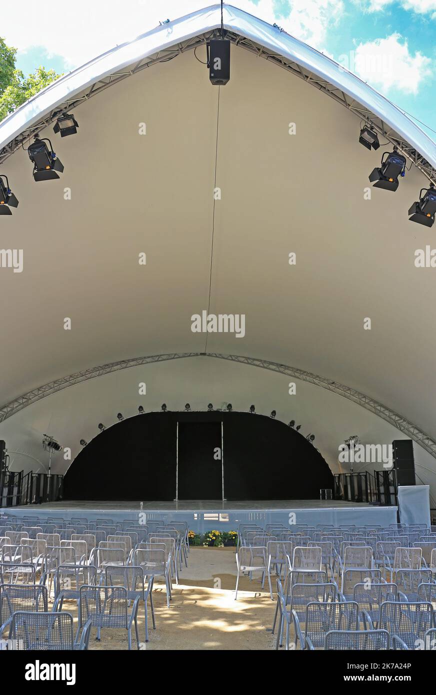 Outdoor concert hall with rows of empty chairs Stock Photo - Alamy