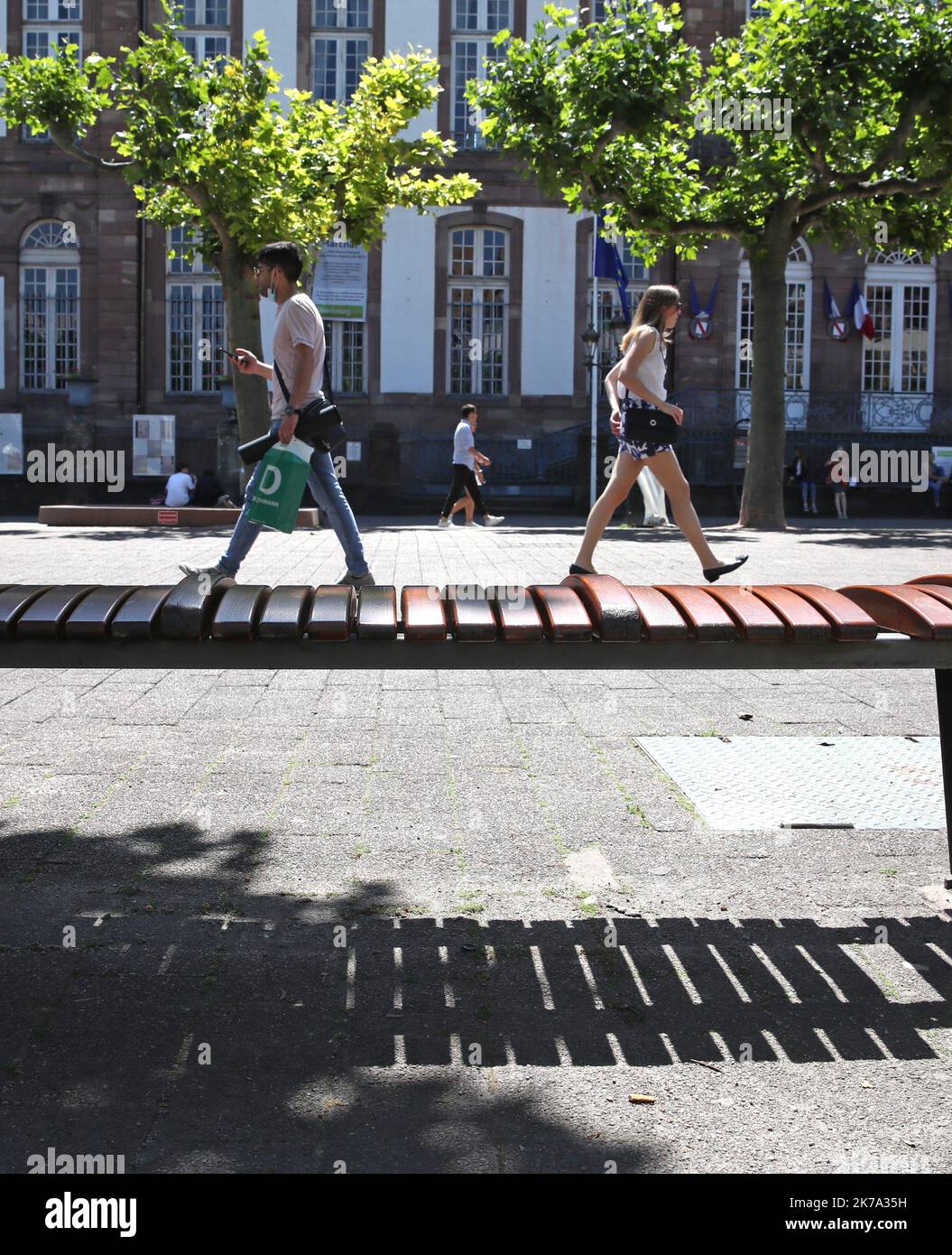 Strasbourg, France, june 23rd 2020 - A curved bench carrying ...