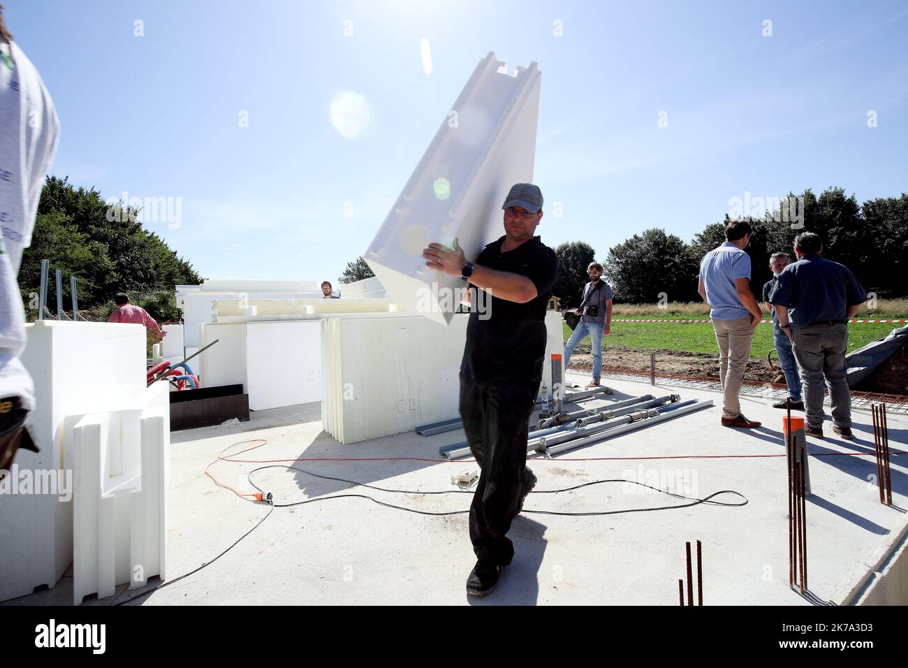 Construction of the first polystyrene house Stock Photo - Alamy