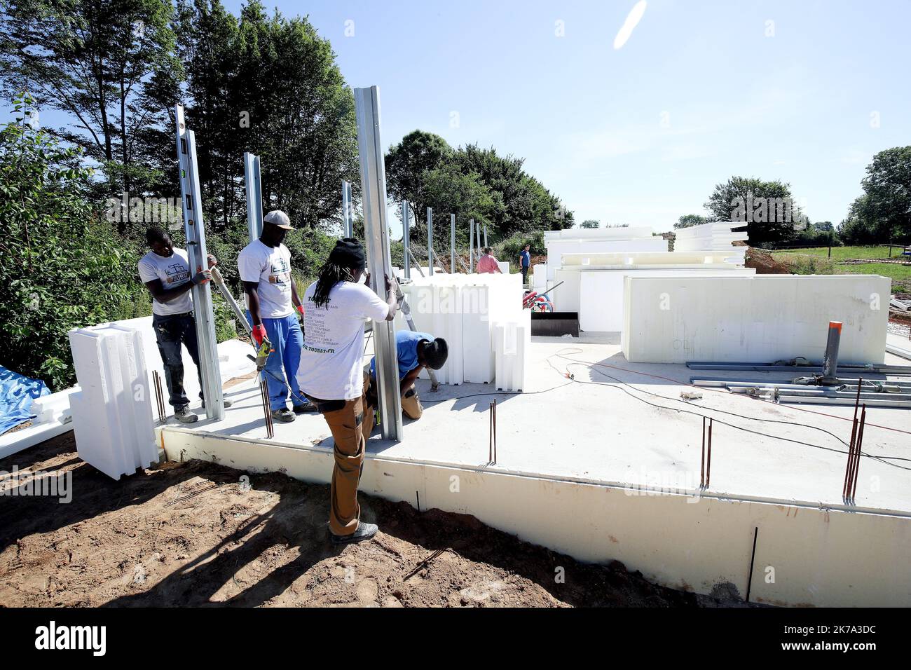 Construction of the first polystyrene house Stock Photo - Alamy