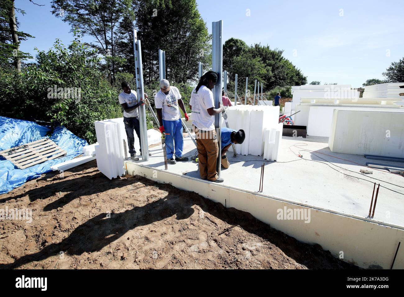 Construction of the first polystyrene house Stock Photo - Alamy