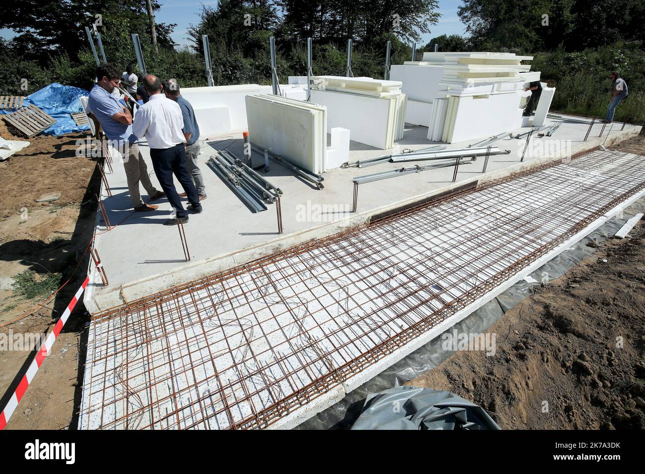 Construction of the first polystyrene house Stock Photo - Alamy
