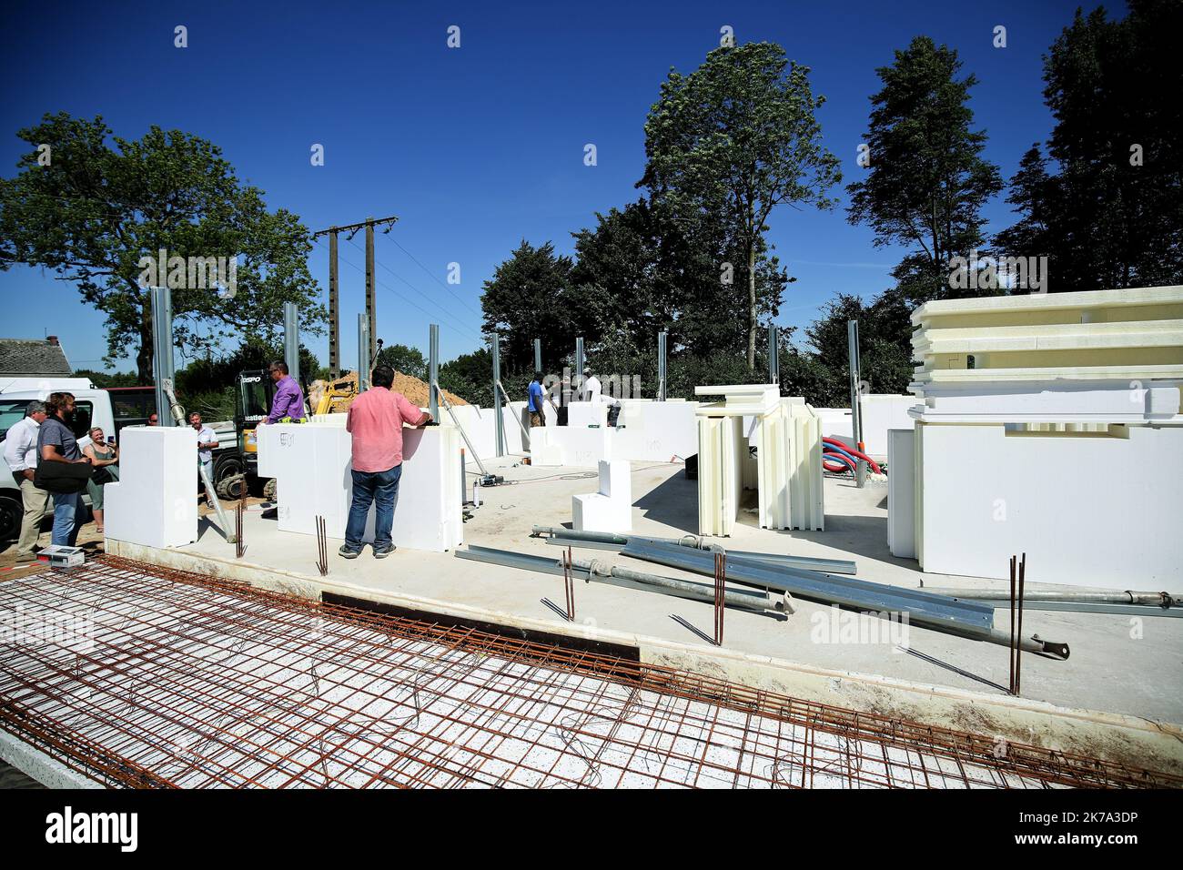 Construction of the first polystyrene house Stock Photo - Alamy