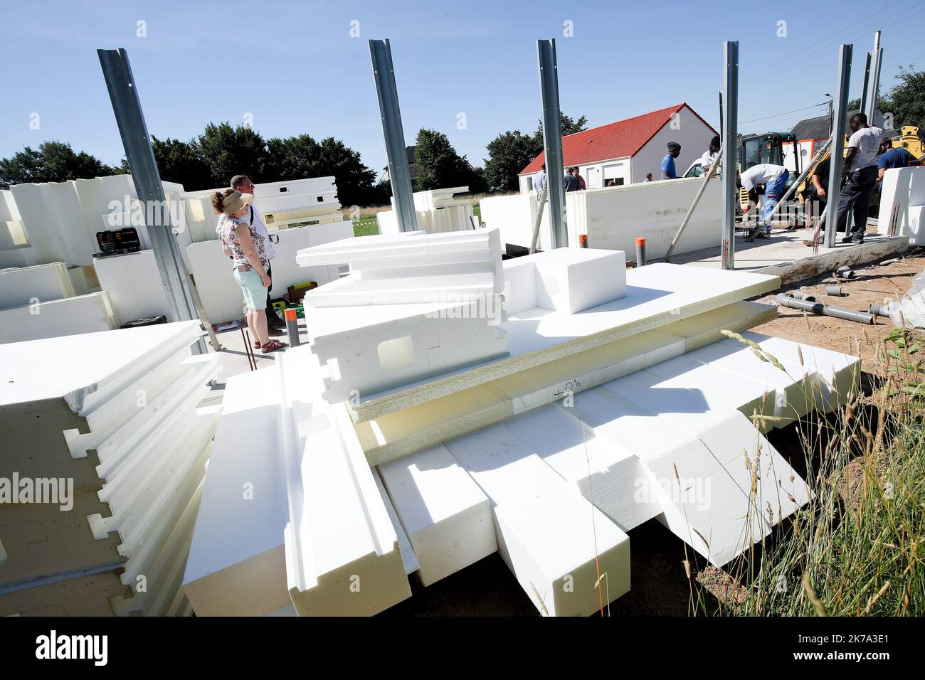 Construction of the first polystyrene house Stock Photo - Alamy