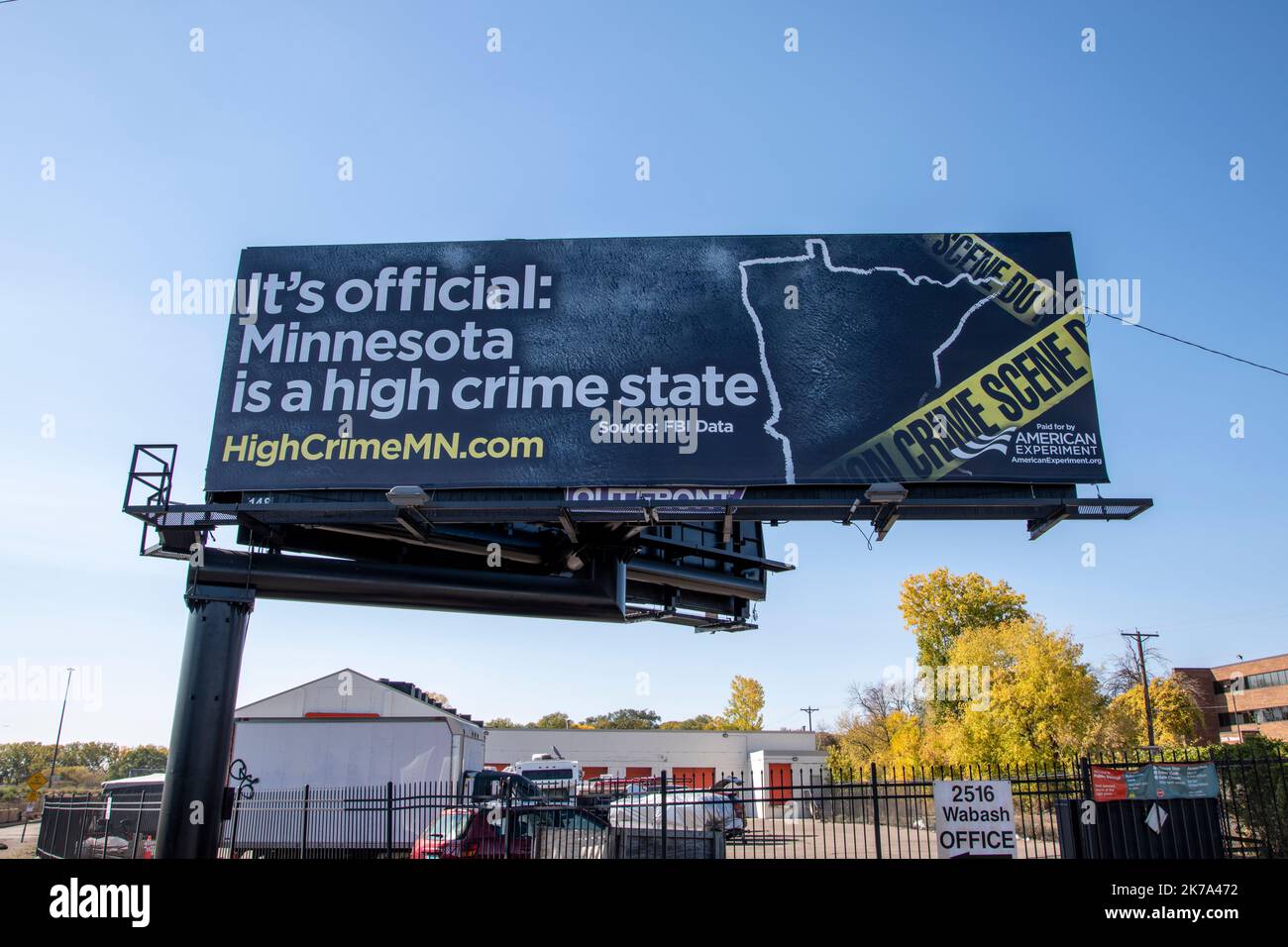 St. Paul, Minnesota. Billboard stating that Minnesota is a high crime ...