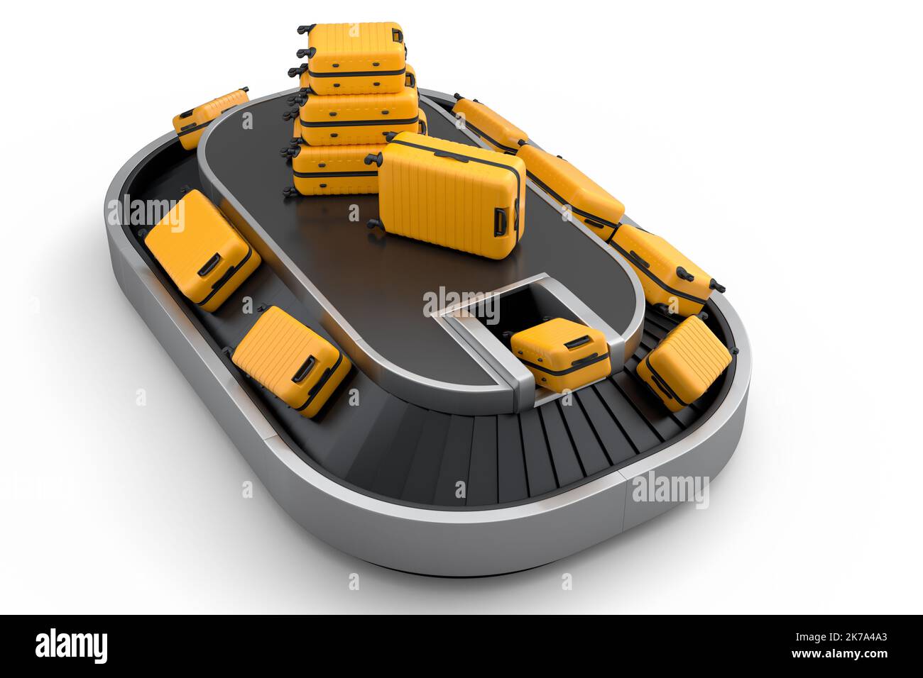 Airport luggage conveyor belt or baggage claim area with suitcases on ...
