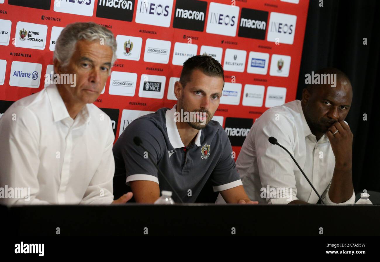 Nice manager Patrick Vieira (right) and chairman Jean Pierre Rivere ...