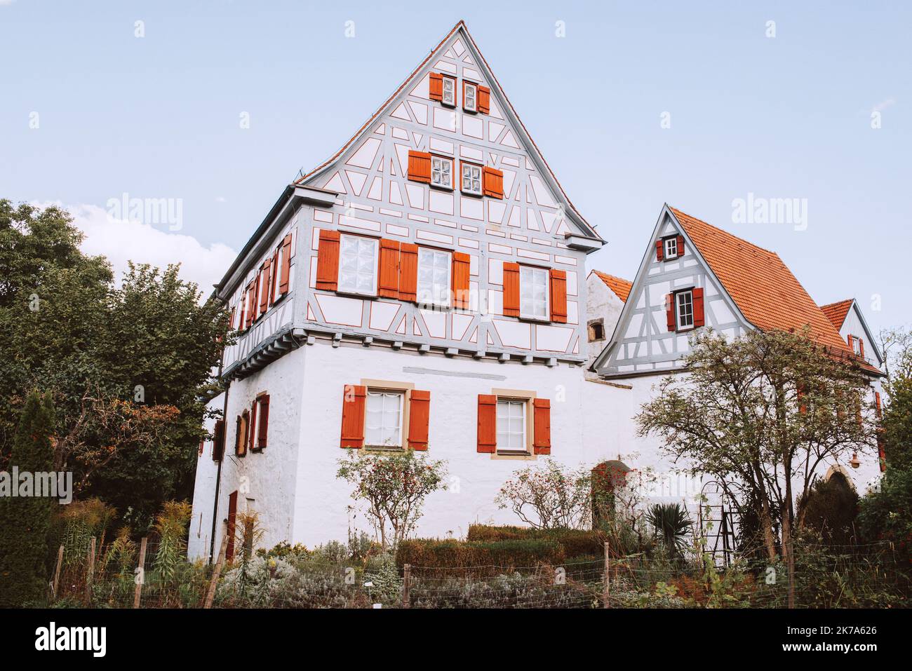 Traditional small house with beautiful outdoor decor facade in Germany ...