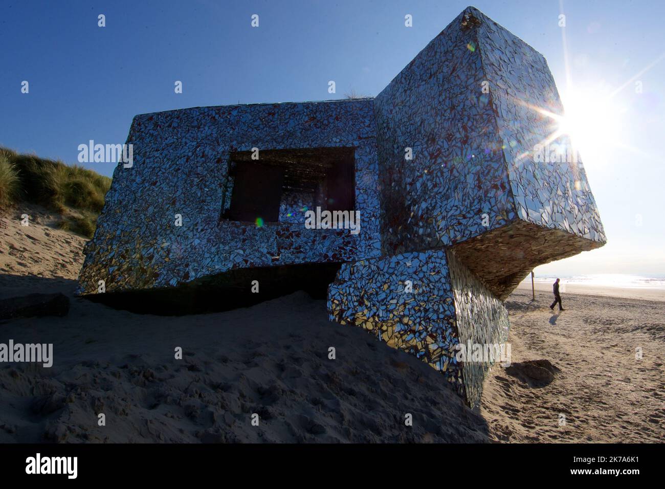 The mirror blockhouse at Leffrinckoucke beach, France on Friday July 10 ...
