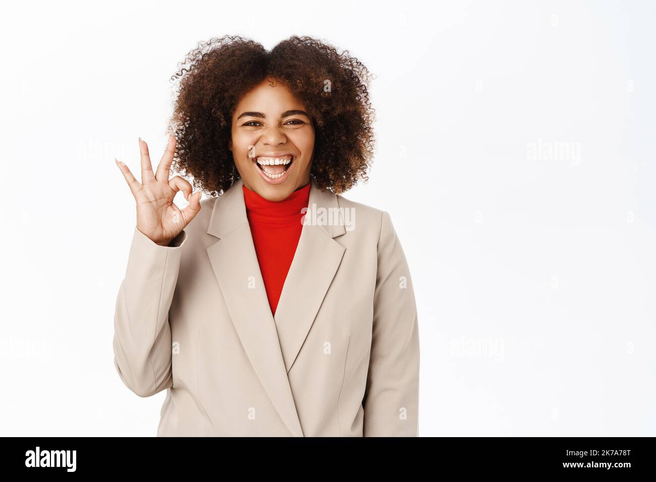 Corporate people. Happy african american businesswoman praise smth ...