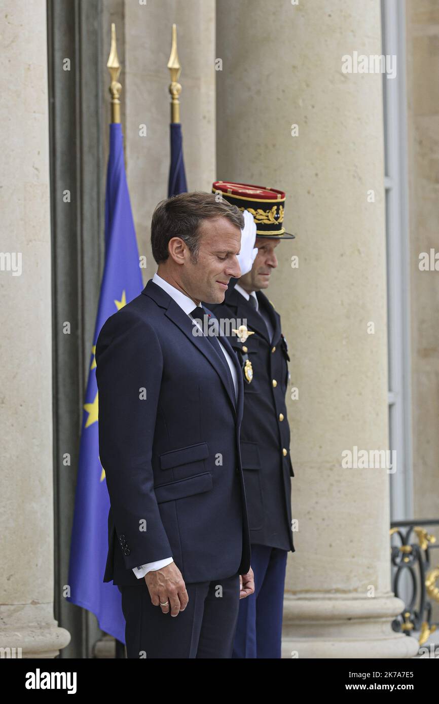 French president Emmanuel Macron before welcoming Spanish Prime ...