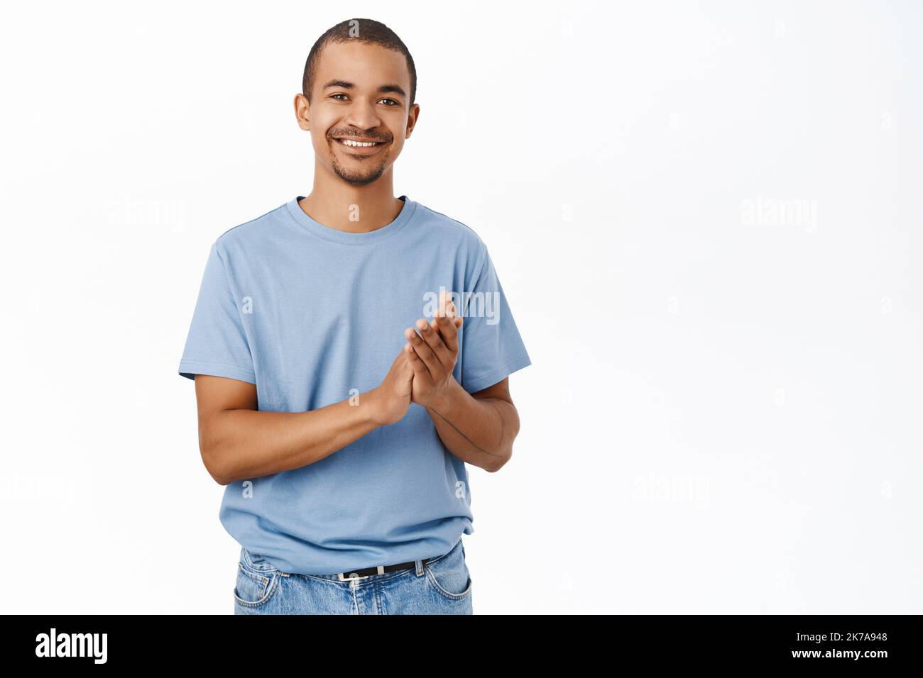 Happy Smiling Man Applausing Clap Hands To Praise You Standing Over