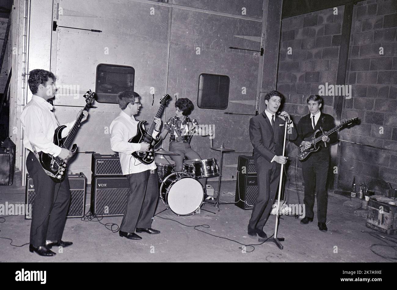 THR HONEYCOMBS English pop group rehearsing at a north London garage in ...