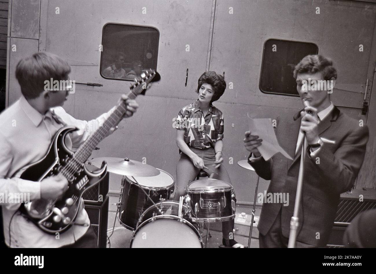 THR HONEYCOMBS English pop group rehearsing at a north London garage in ...