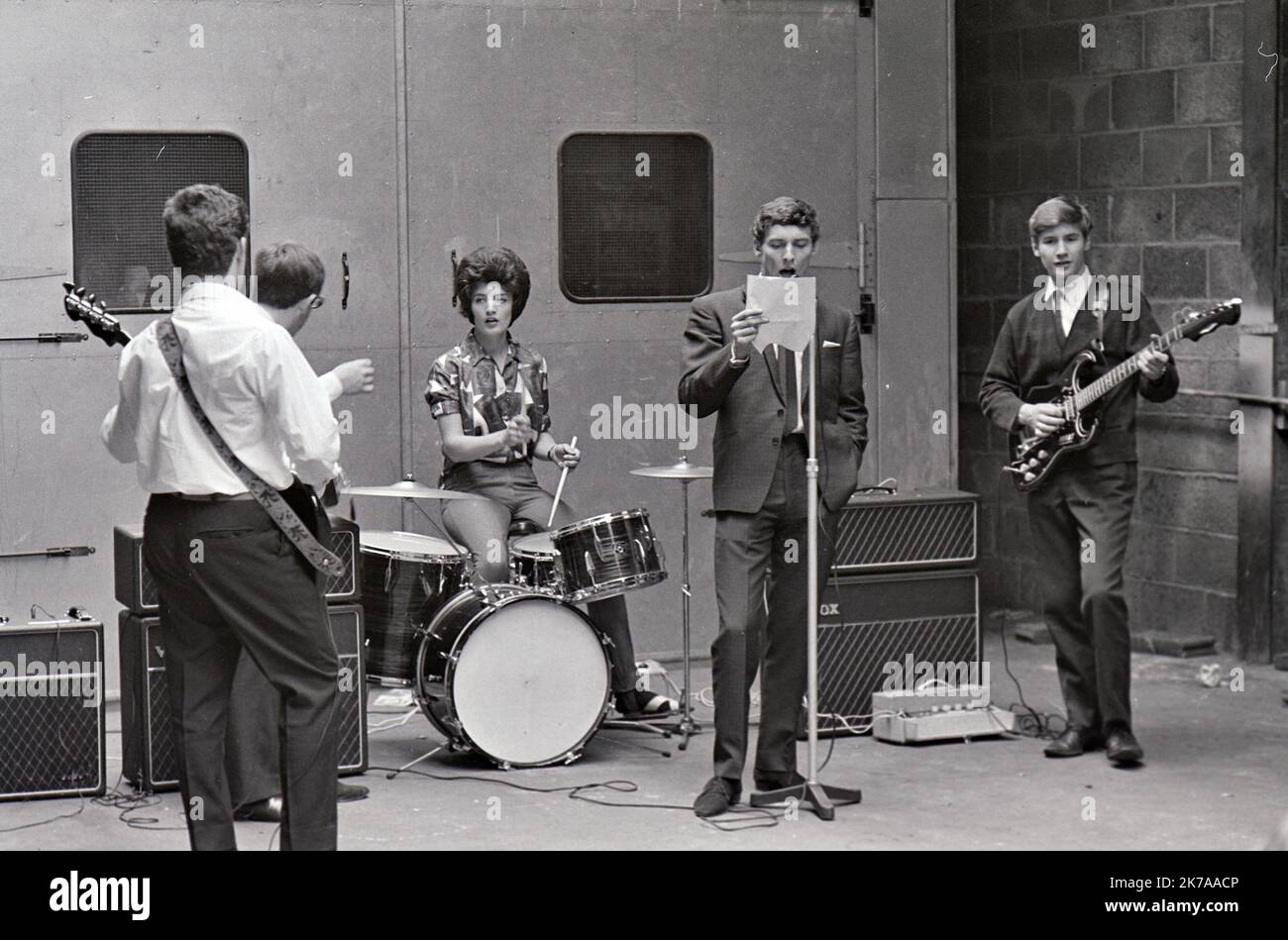 Thr Honeycombs English Pop Group Rehearsing At A North London Garage In